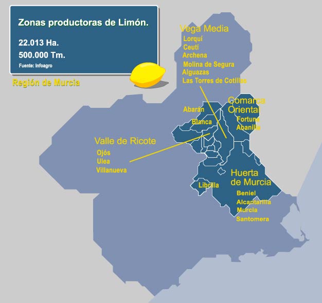Mapa de zonas productoras de limón [Limón]